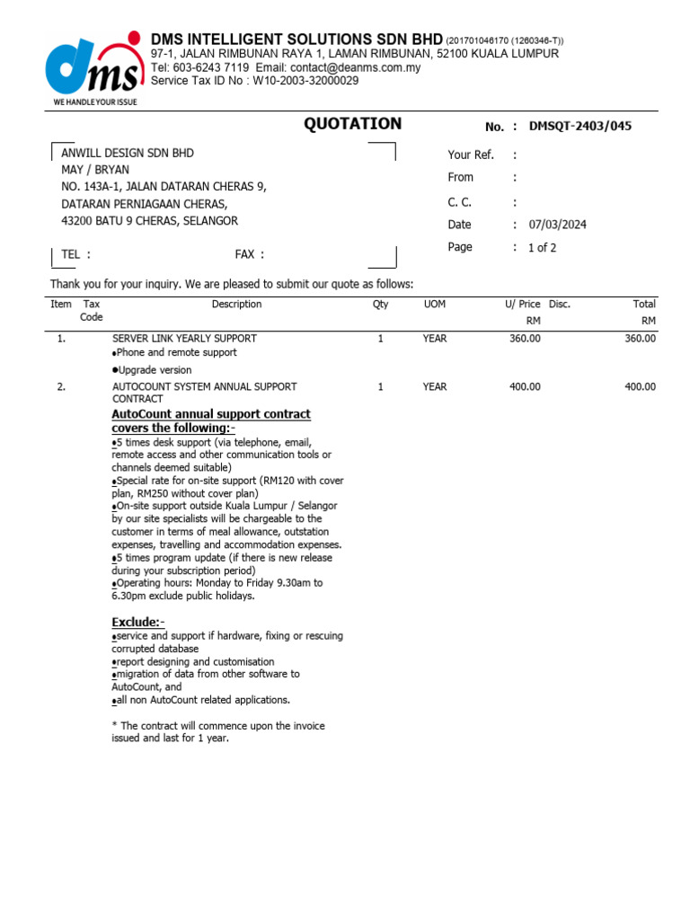 Anwill Design Quote Autocount | PDF | Computing | Information Technology