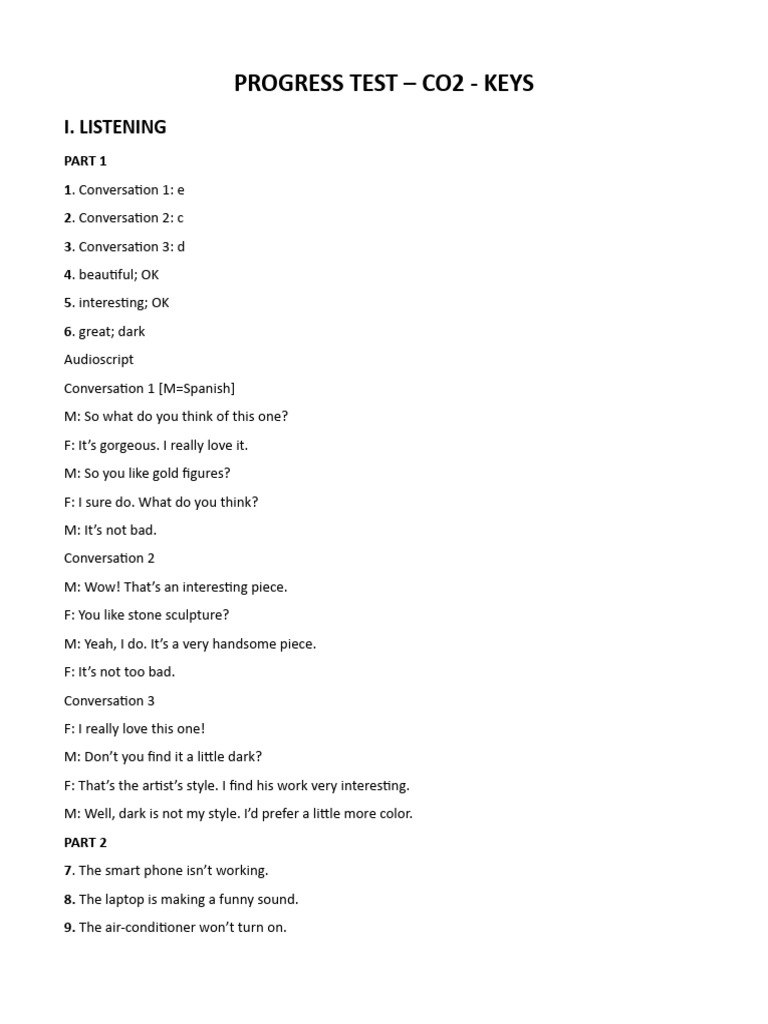 Progress Test - Keys | PDF