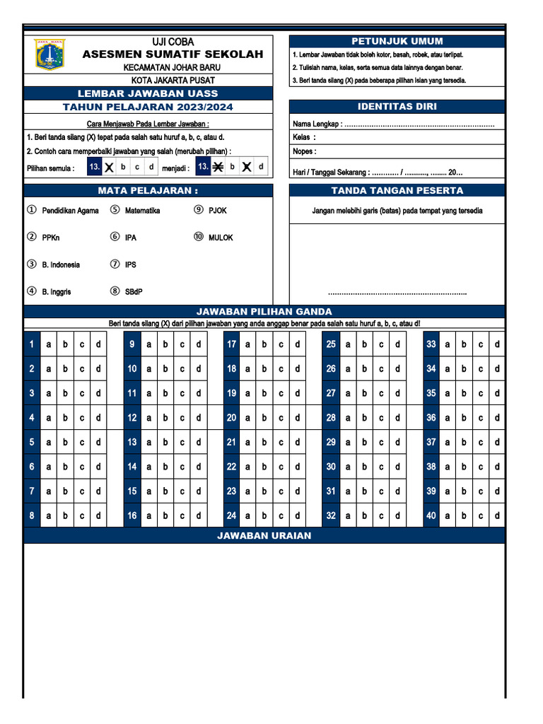 Lembar Jawaban Ujian Sekolah - WWW - Kherysuryawan.id | PDF