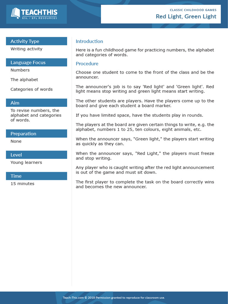 Fun ESL/EFL Game for Young Learners | PDF