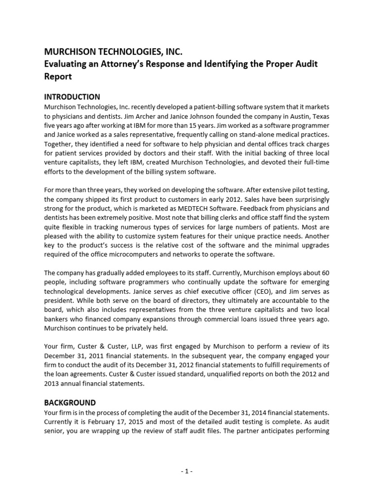 Case 6 Murchison Technologies, Inc. | PDF | Auditor's Report | Audit