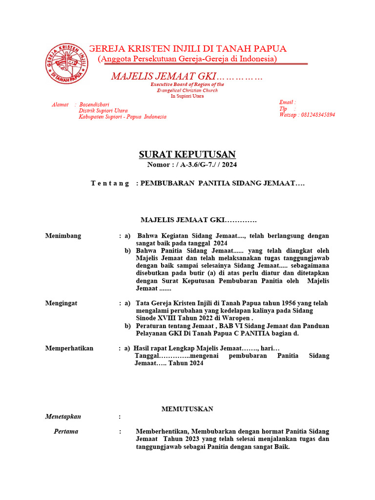 SK Pembubaran Panitia Sid Jemaat | PDF