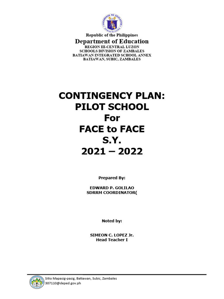 DRRM Contingency Plan For Face To Face | PDF | Emergency Management ...