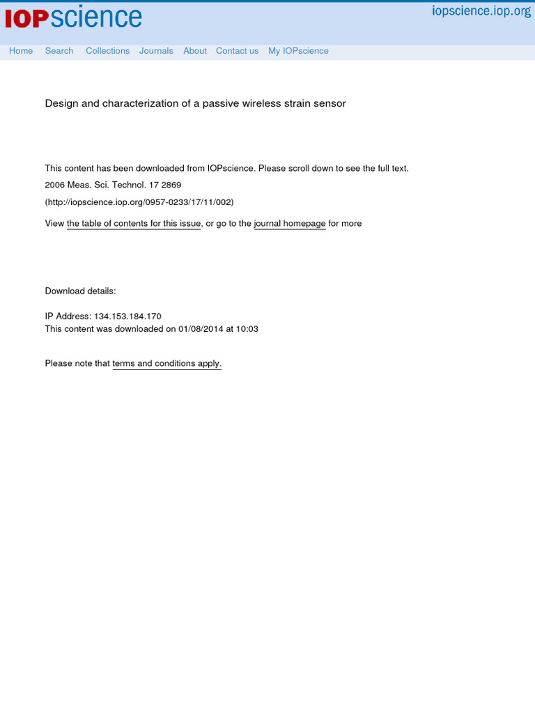 Design and Characterization of A Passive Wireless Strain Sensor | PDF ...