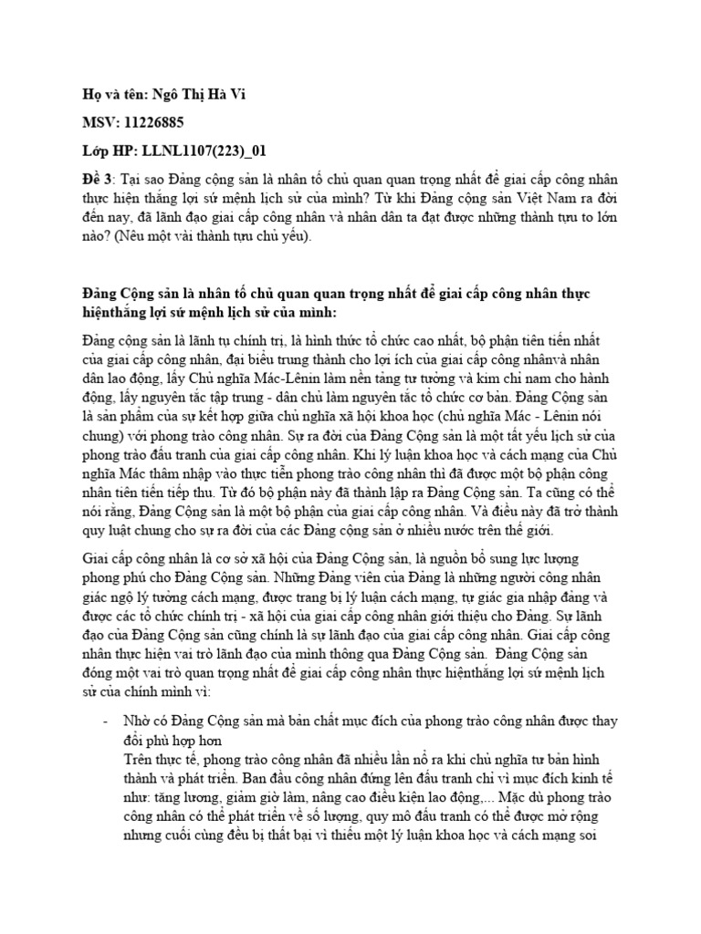 BÀI TẬP CÁ NHÂN - CNXH | PDF