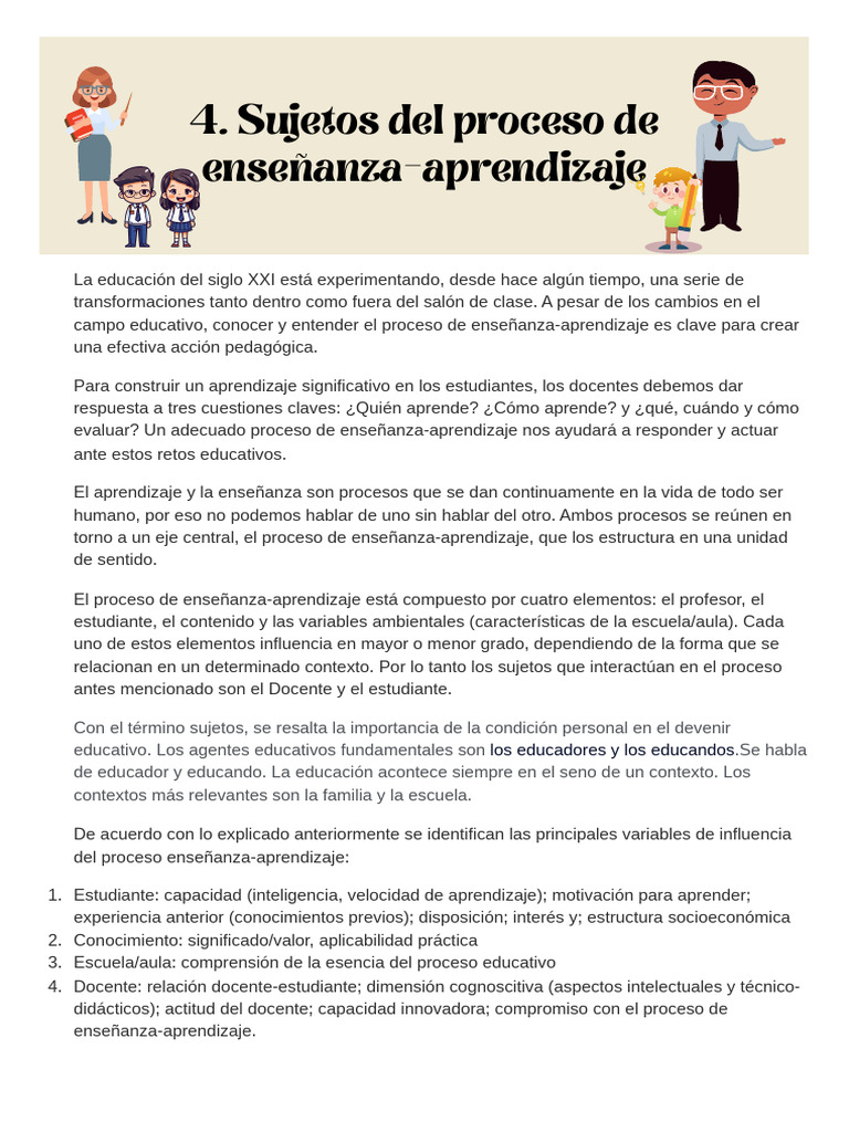 Sujetos del proceso enseñanza aprendizaje | PDF | Enseñando | Aprendizaje
