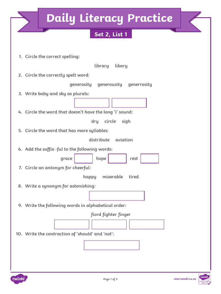 Daily Literacy Practice - Set 2 | PDF | Word | Linguistic Morphology