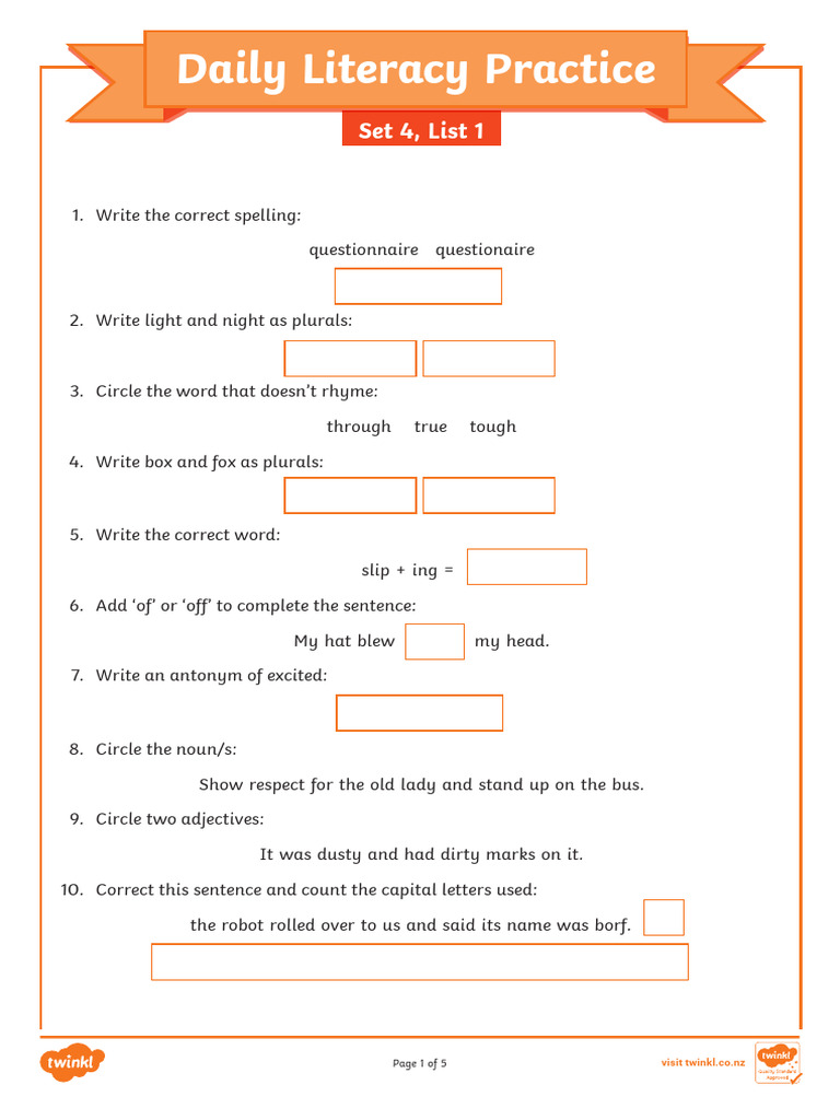 Daily Literacy Practice - Set 4 | PDF | Word | Adjective