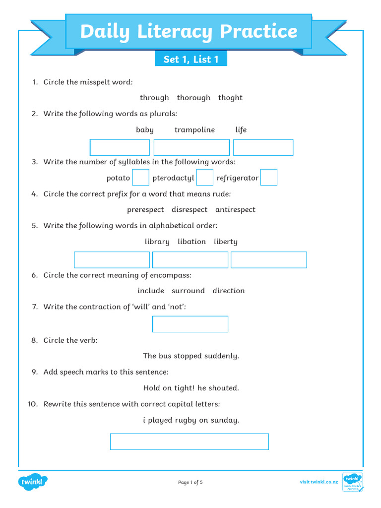Daily Literacy Practice - Set 1 | PDF | Word | Languages