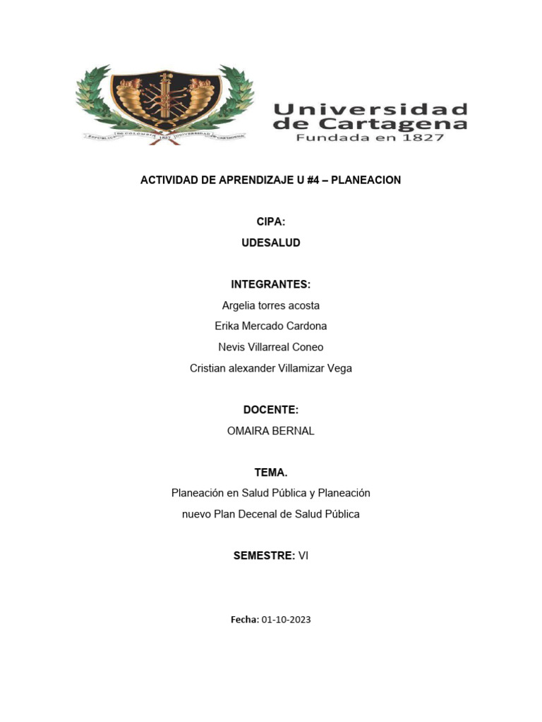 ACTIVIDAD DE APRENDIZAJE U4 - Planeacion | Descargar gratis PDF | Planificación