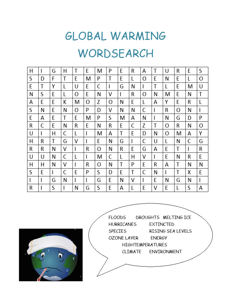 Global Warming Wordsearch Wordsearches - 77782 | PDF | Natural ...