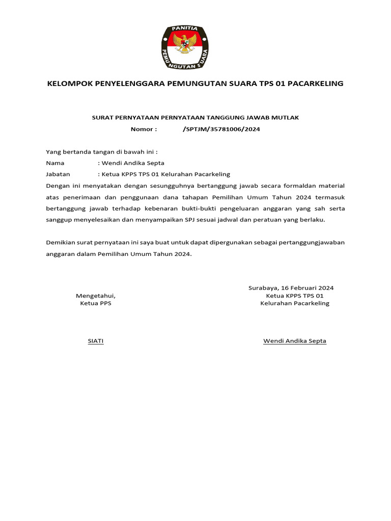 Contoh SPJ KPPS | PDF