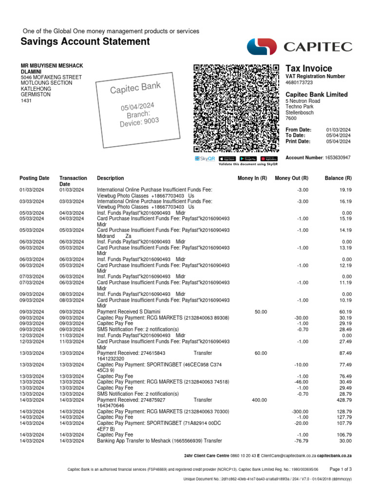 Account Statement 1-Mar-2024 To 5-Apr-2024 | Download Free PDF | Payments | Banks