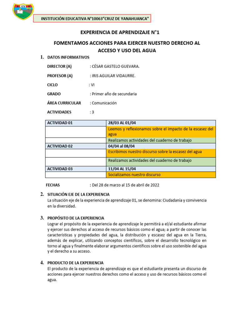 1º Eda 1 Comu - 2022 | PDF | Aprendizaje | Experiencia