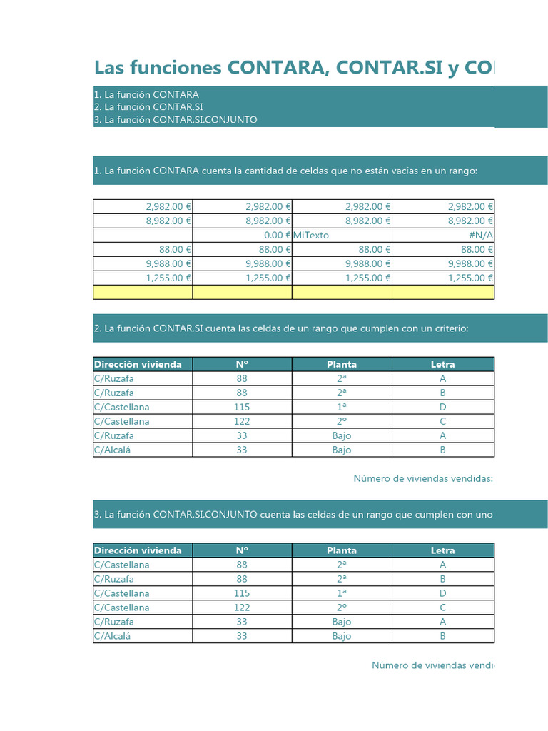 Funciones CONTARA, CONTAR - SI, CONTAR - SI.CONJUNTO | PDF