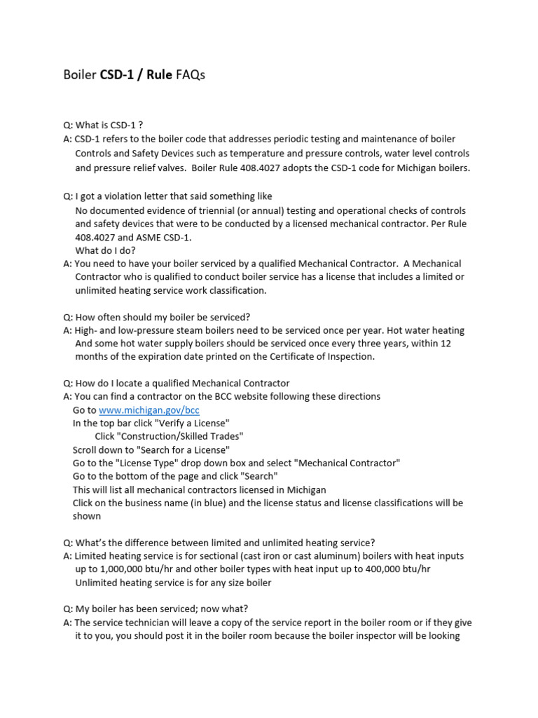 Bolier CSD FAQ's | PDF | Boiler | Water Heating
