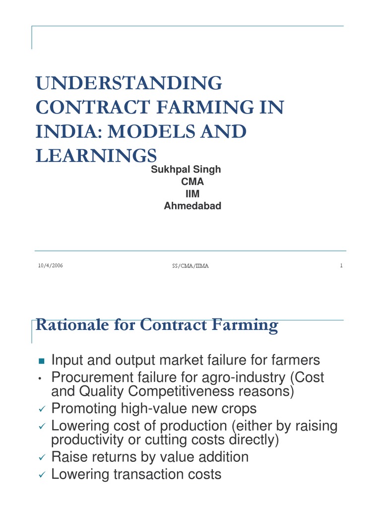 Contract Farming Models Overview | PDF | Market (Economics) | Incentive