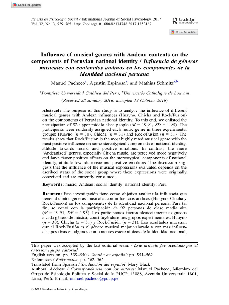 Influence of musical genres with Andean contents on the components of ...