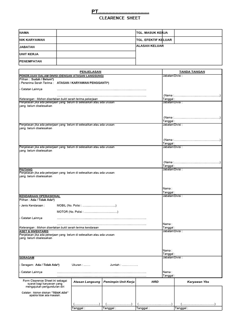 Clearence Sheet | PDF