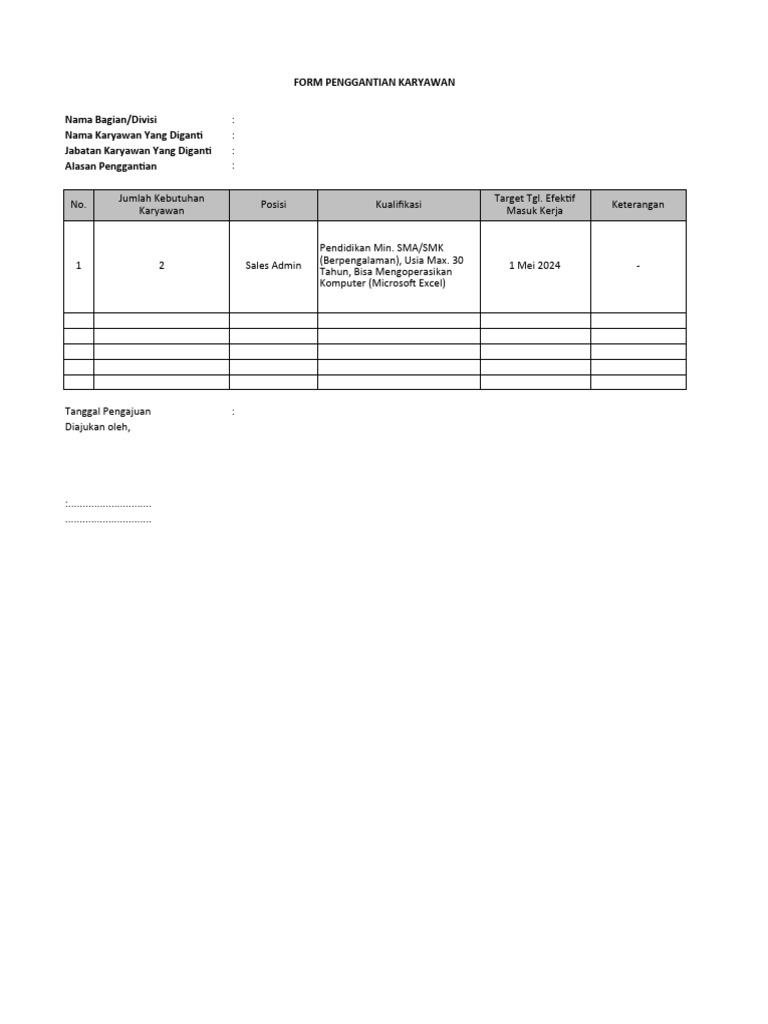 Form Penggantian Karyawan | PDF