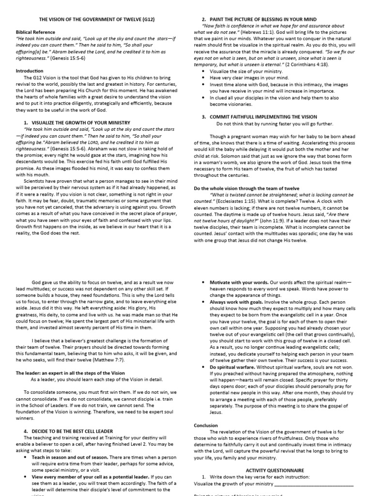 2d The Vision of The Government of 12 G12 | PDF | Jesus | Abraham