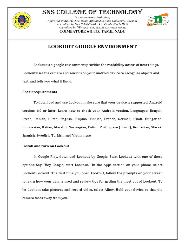 Lookout App: Enhancing Accessibility | PDF | Android (Operating System ...