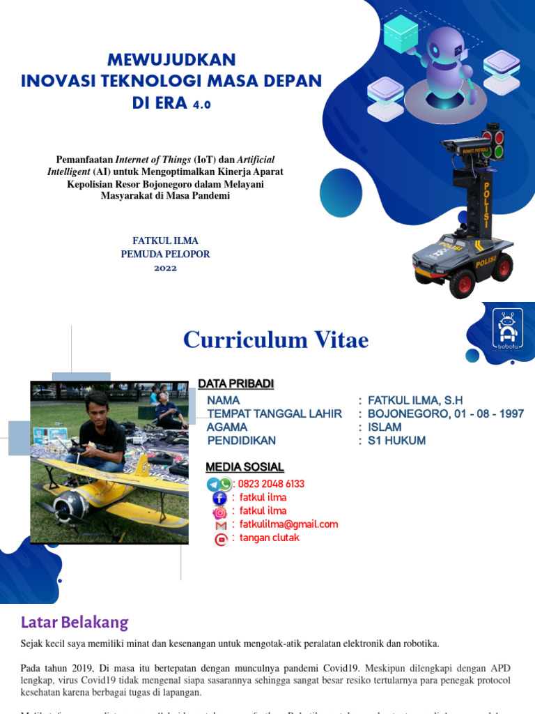 Contoh Proposal Pemuda Pelopor Fatkul Ilma - Pemuda Pelopor Nasional 2022 - Bidang IT. | PDF