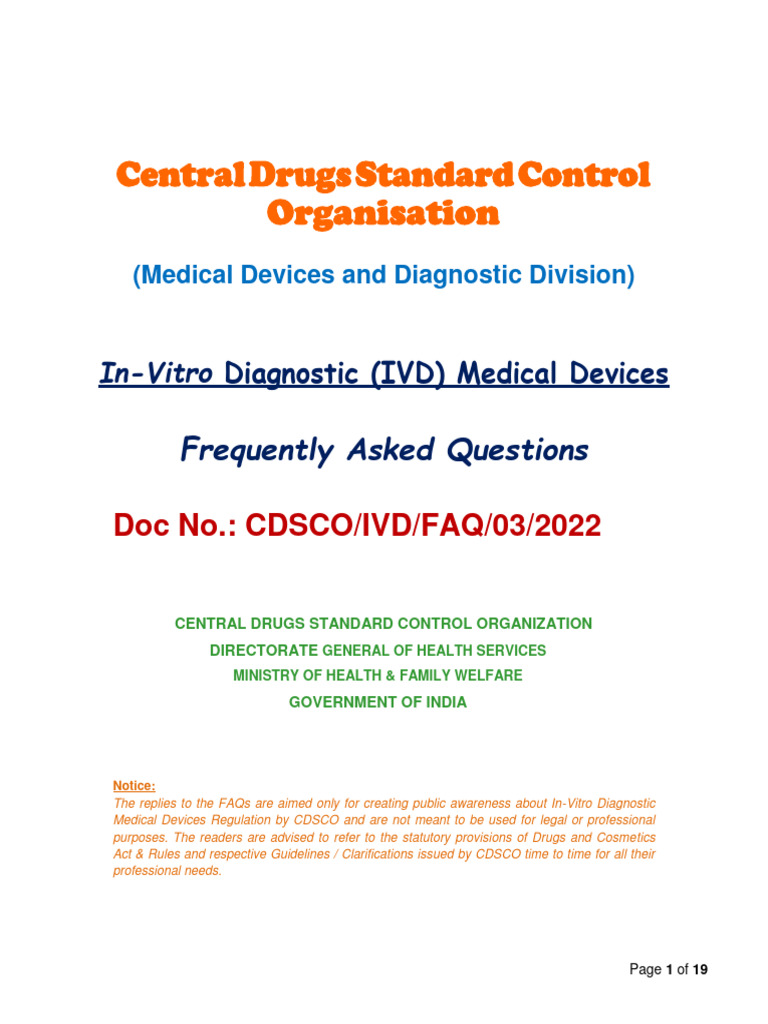 Cdsco Ivd Faq 03 2022 | Download Free PDF | Medical Device | Sensitivity And Specificity