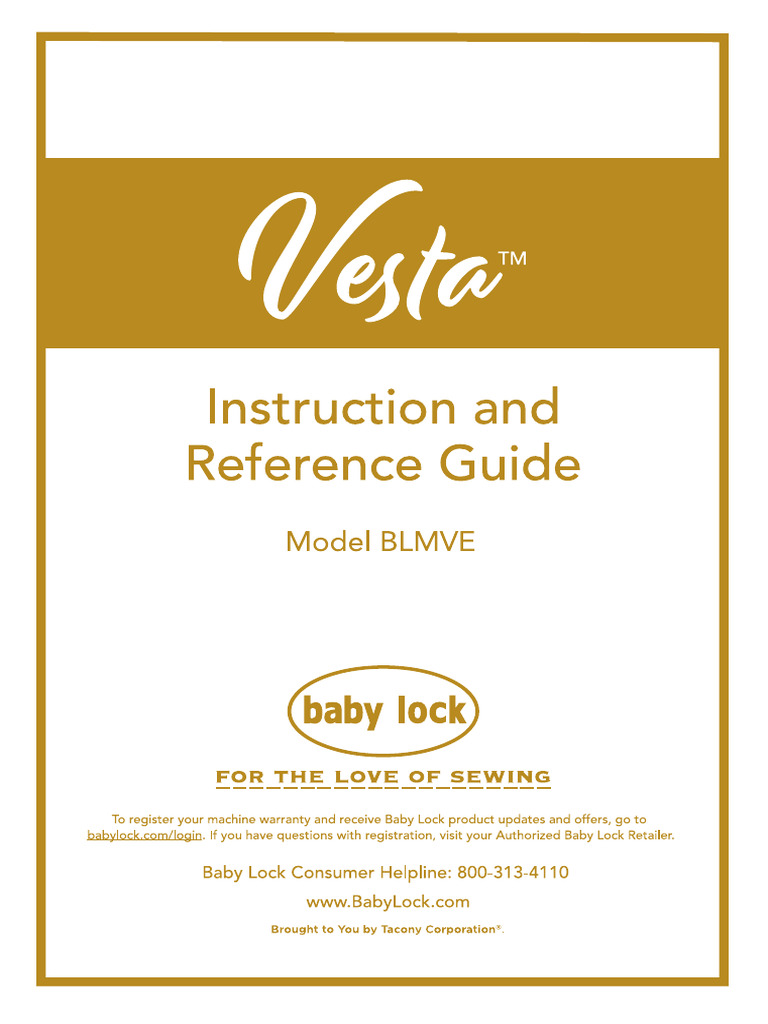 Baby Lock Vesta Blmve Sewing Machine Instruction Manual Pdf Sewing