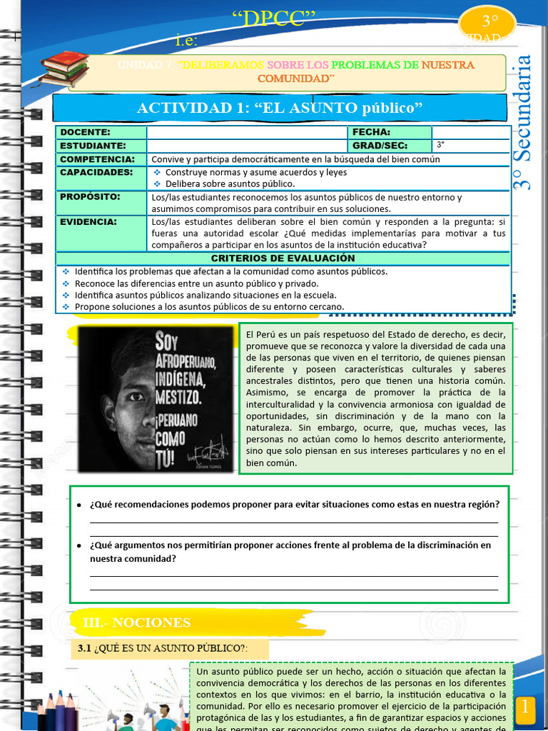 3° DPCC - Actv.01-Unid.7 2023 | PDF | Discriminación | Escuelas