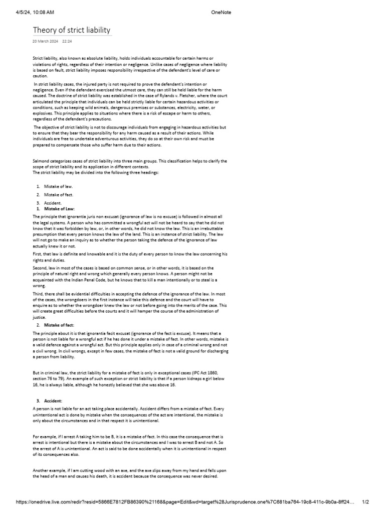 Theory of Strict Liability | PDF | Strict Liability | Legal Liability