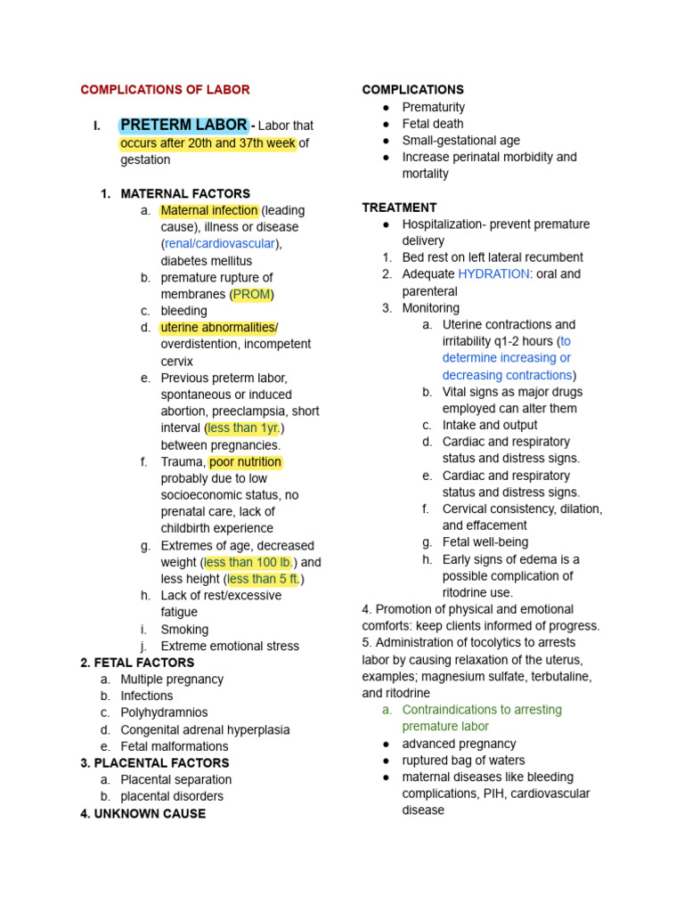 Complications of Labor | Download Free PDF | Childbirth | Preterm Birth