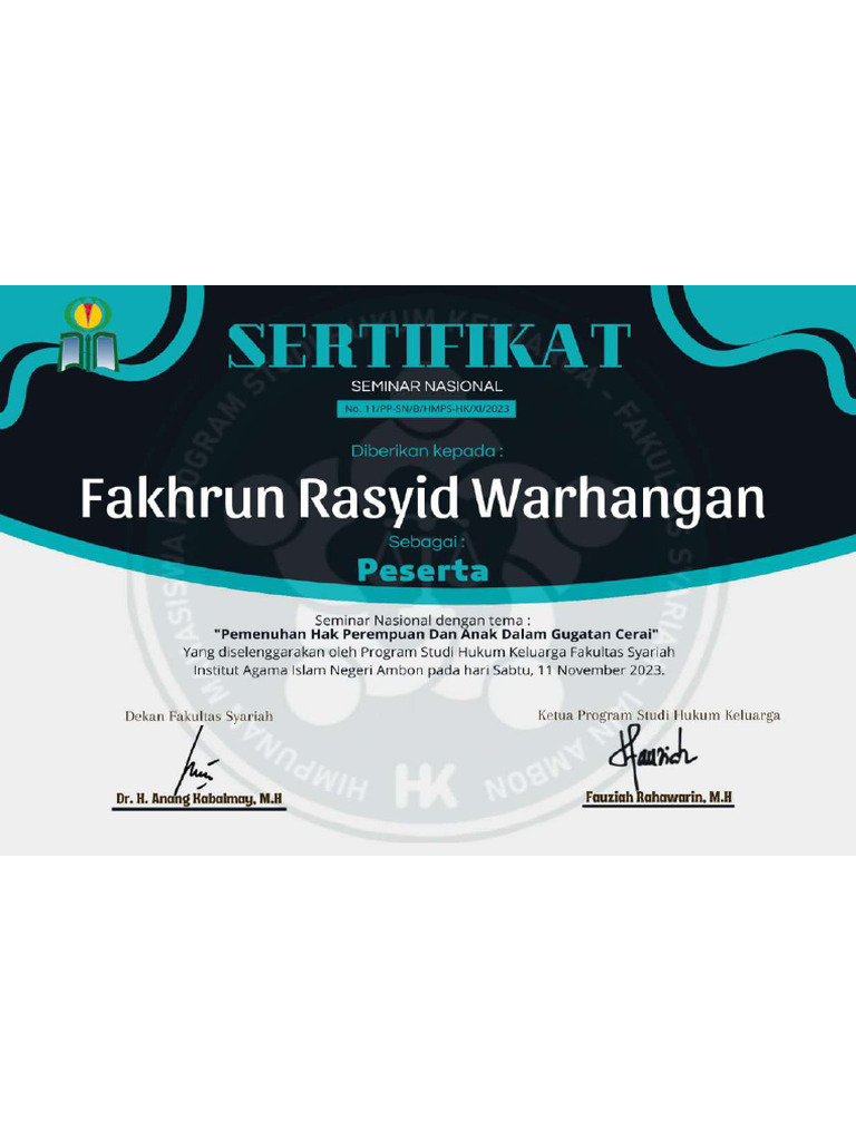 Sertifikat Seminar Nasional Fakhrun | PDF