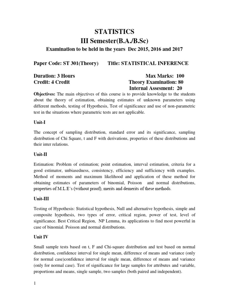 Statistics Syllabus 3 To 6 | PDF | Statistical Hypothesis Testing ...