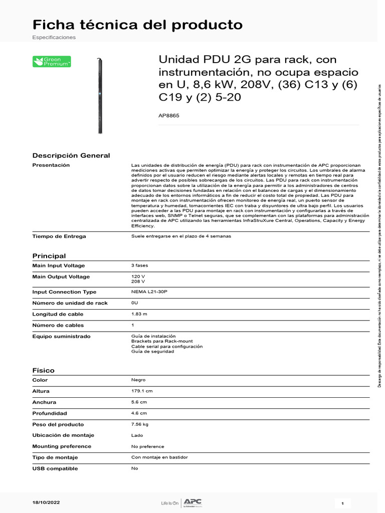 NetShelter Metered Rack PDUs - AP8865 | PDF