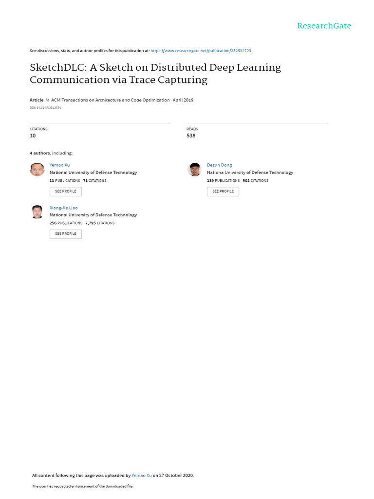 SketchDLC A Sketch On Distributed Deep Learning Co | PDF | Computer Cluster | Communication
