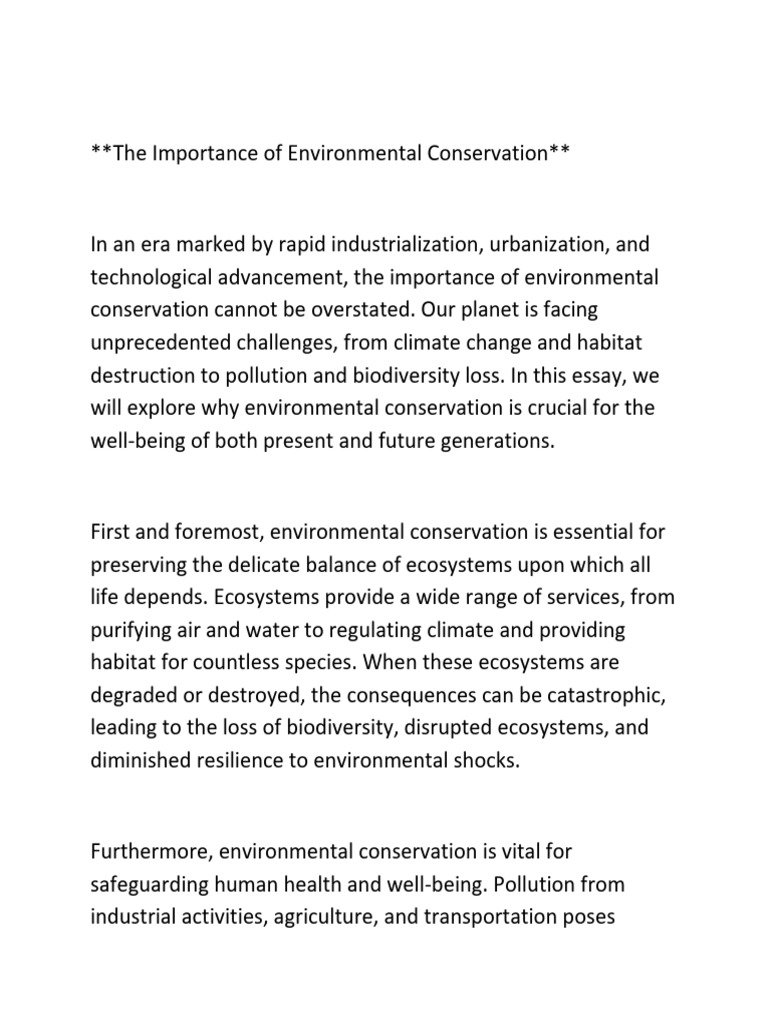The Importance of Environmental Conservation | PDF | Climate Change ...