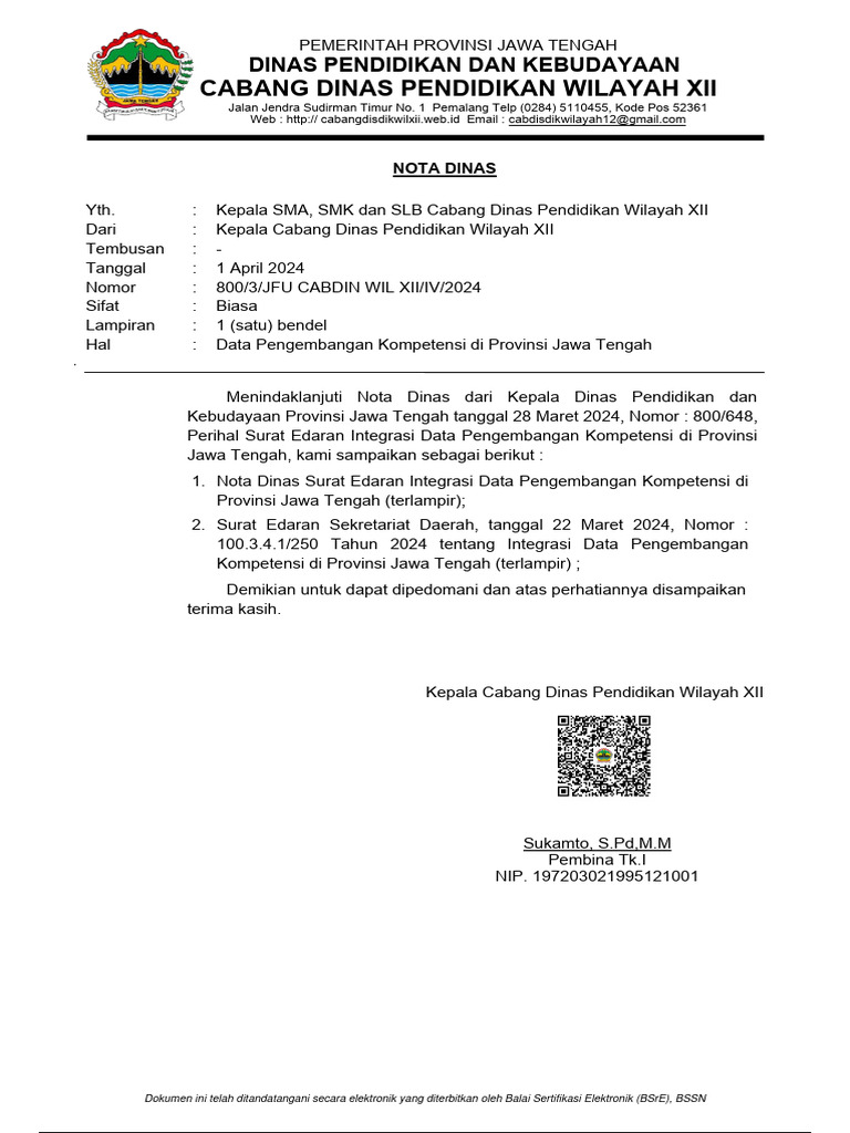 ND Integrasi Data Pengembangan Kompetensi Di Provinsi Jawa Tengah | PDF