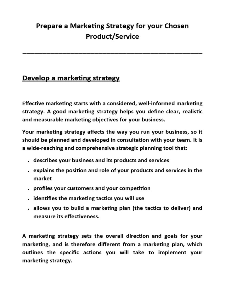 Prepare A Marketing Strategy For Your Chosen Product | PDF | Marketing ...