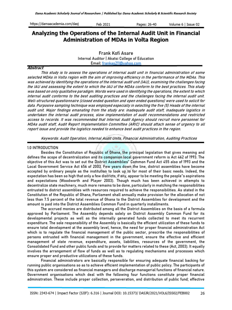 Internal Audit in Volta MDAs | PDF | Internal Audit | Audit