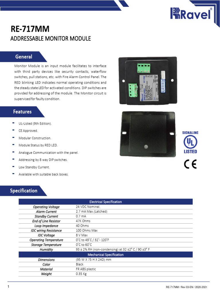 Ravel RE-717MM Monitor Module Specs | PDF | Switch | Electrical ...
