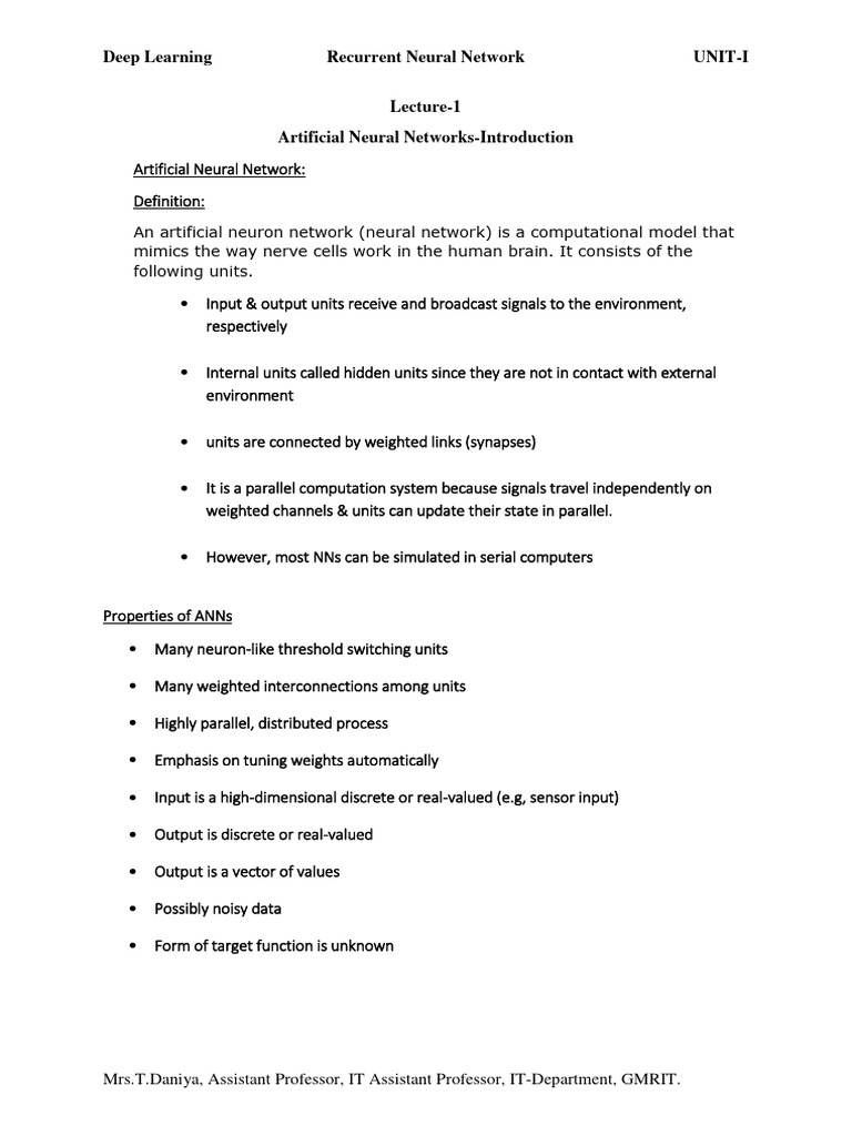 Deep Learning UNIT 1&2 | PDF | Artificial Neural Network | Deep Learning