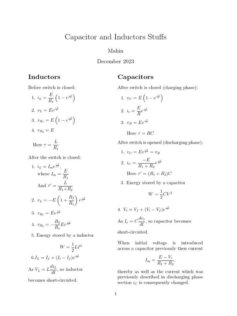 Capacitor and Inductor Stuffs | PDF | Inductor | Electronics