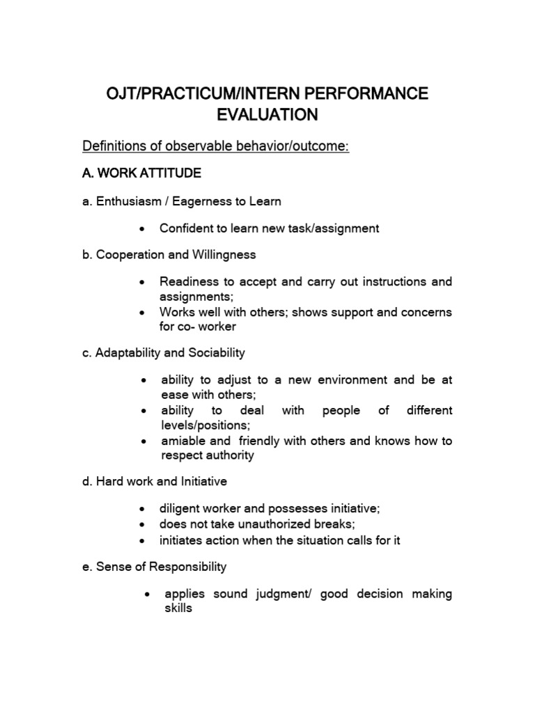 Evaluation Form Ojt | PDF | Learning | Cognition