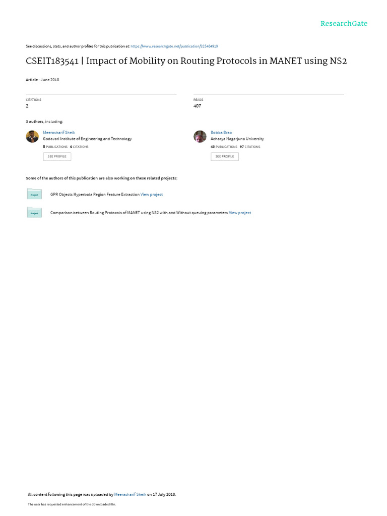 Impact of Mobility On Routing Protocols in MANET Using NS2 | PDF | Wireless Ad Hoc Network | Routing