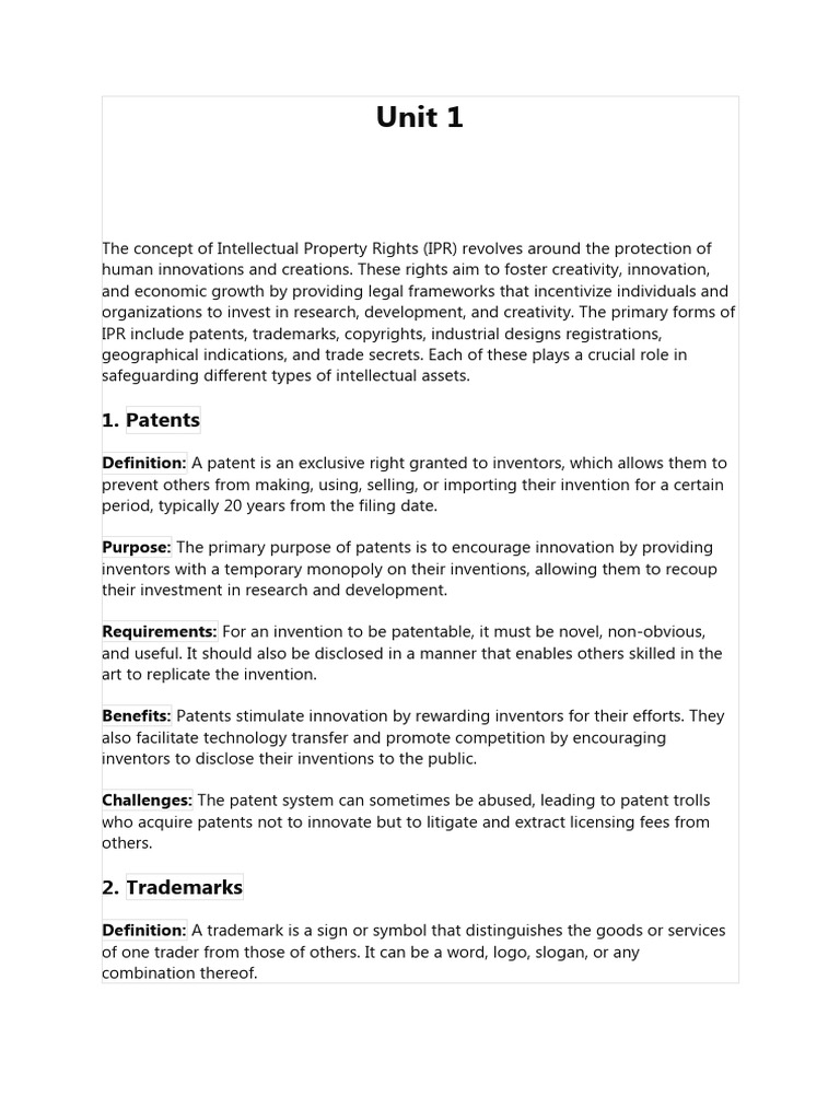 unit 1 ipr | PDF | Intellectual Property | Copyright