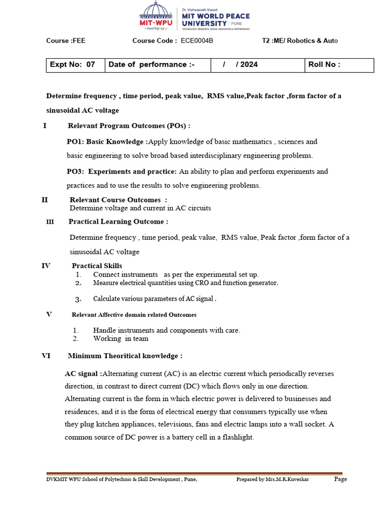 FEE LCA_ AC WAVEFORM ANALYSIS-24 | PDF | Amplitude | Root Mean Square