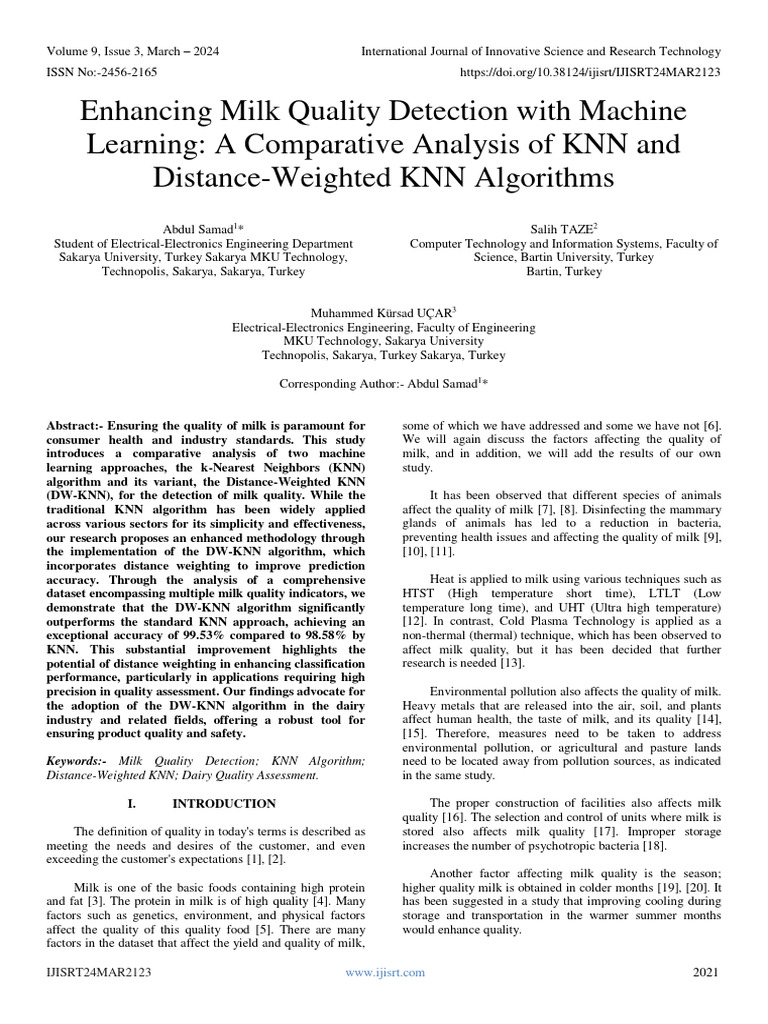 Enhancing Milk Quality Detection with Machine Learning: A Comparative ... Enhancing Milk Quality Detection with Machine Learning: A Comparative ...