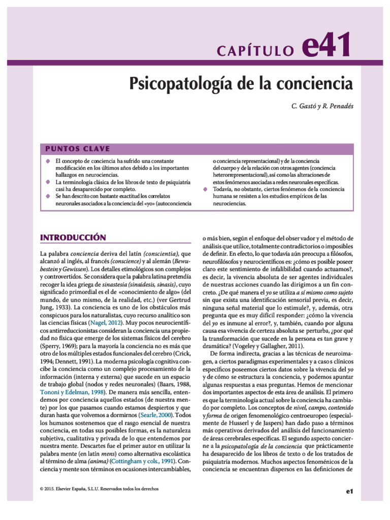CAPITULO CAPITULO E41 E41 Psicopatologia | PDF | Mente | Cerebro
