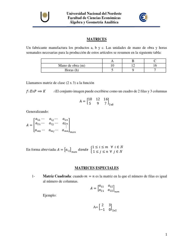 Tipos de Matrices y Propiedades Algebraicas | PDF | Matriz (Matemáticas ...